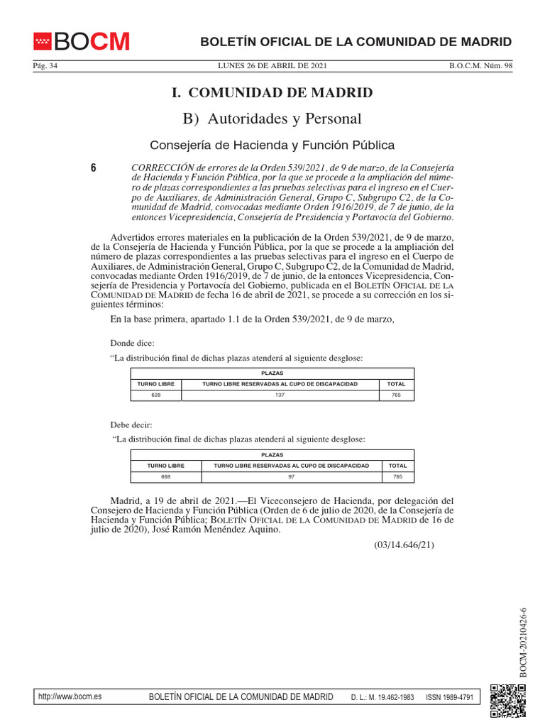 Bocm 20210426 6 | PDF | Gobierno | España