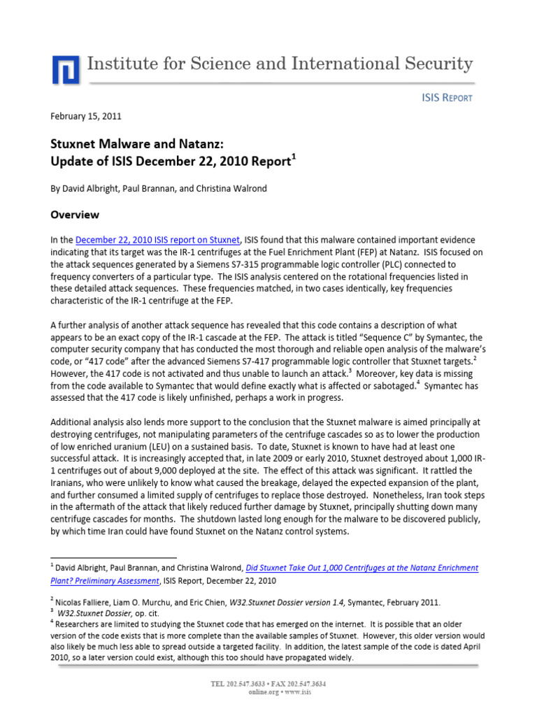 Stuxnet Malware Impact on Natanz Centrifuges | PDF | Cyberwarfare ...