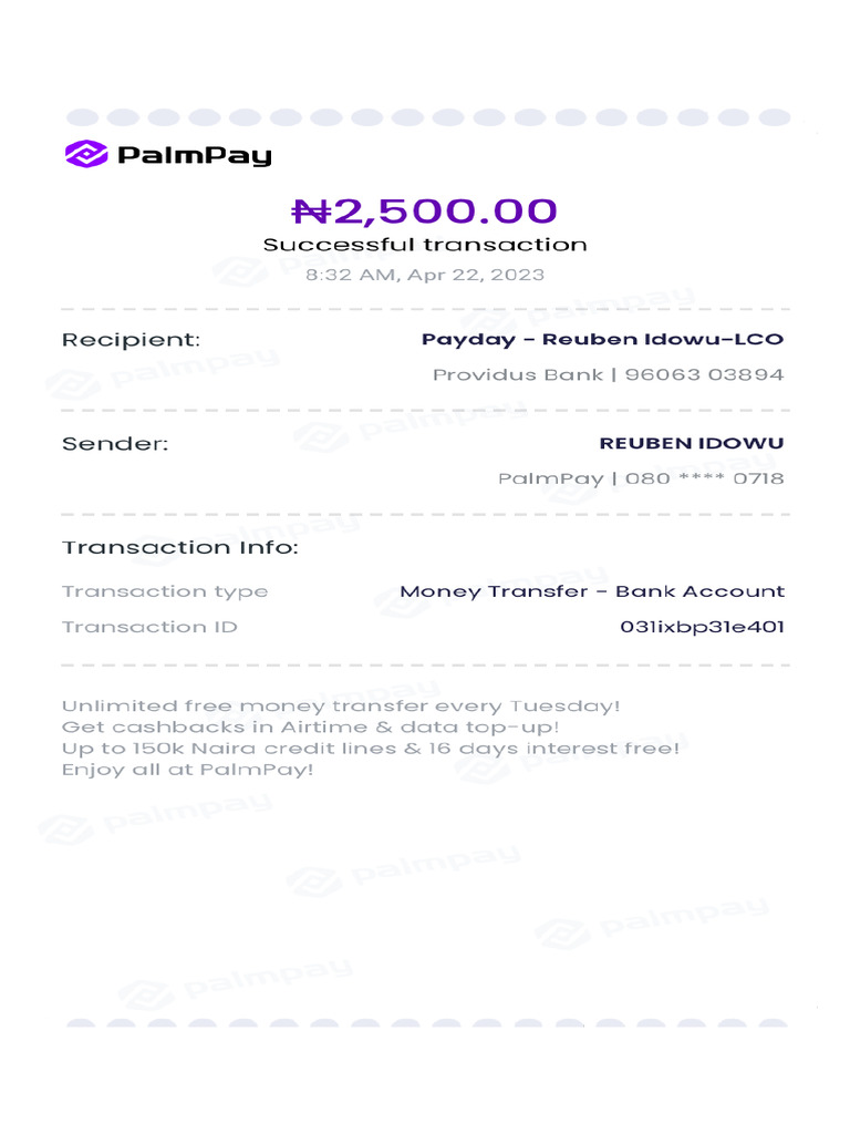 Receipt of Transfer | PDF