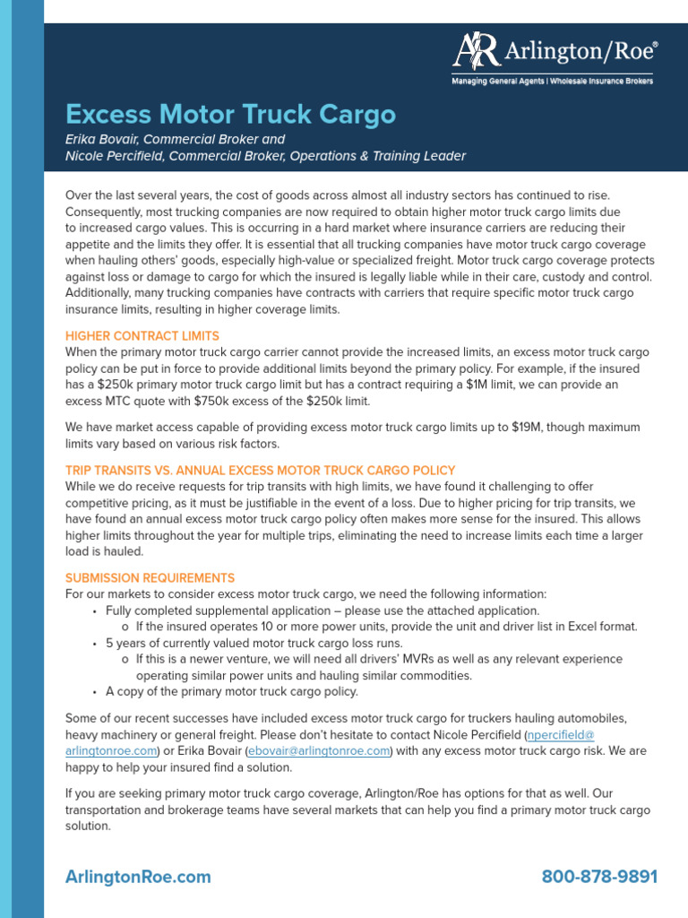 Excess Motor Truck Cargo | PDF | Insurance | Cargo