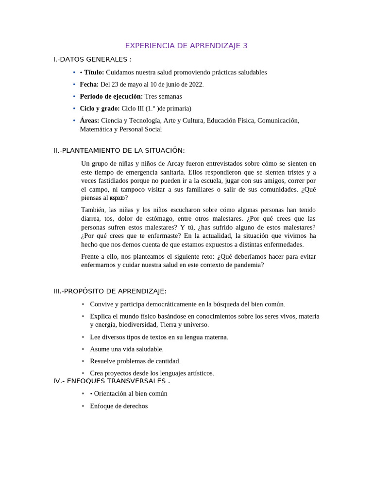 Experiencia de Aprendizaje 3 | PDF | Aprendizaje