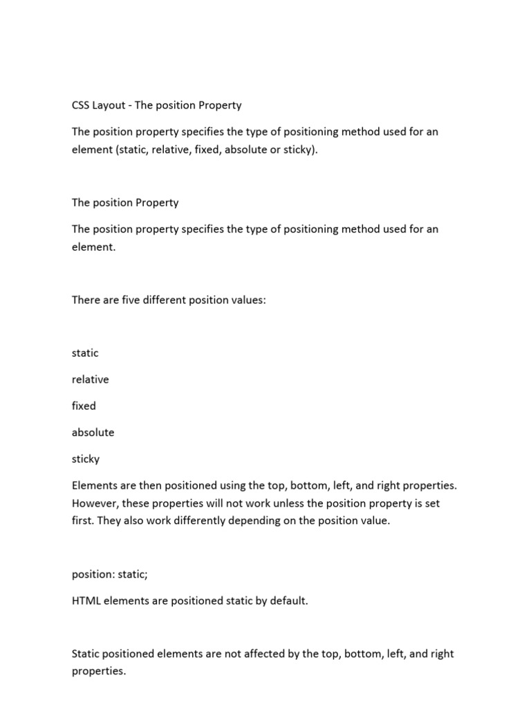 Css Layout The Position Property Pdf Page Layout Hypertext