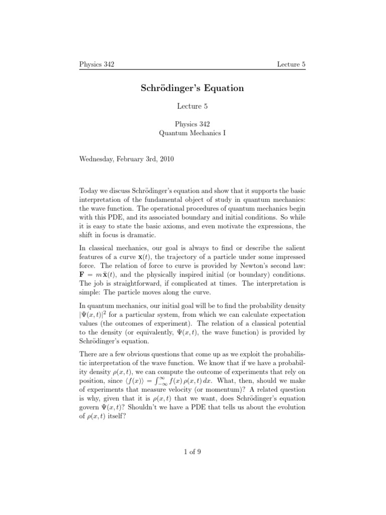 Lecture.5 | PDF | Wave Function | Schrödinger Equation