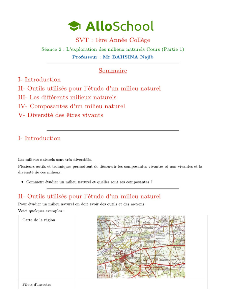 Seance 2 L Exploration Des Milieux Naturels Cours Partie 1 1 | PDF