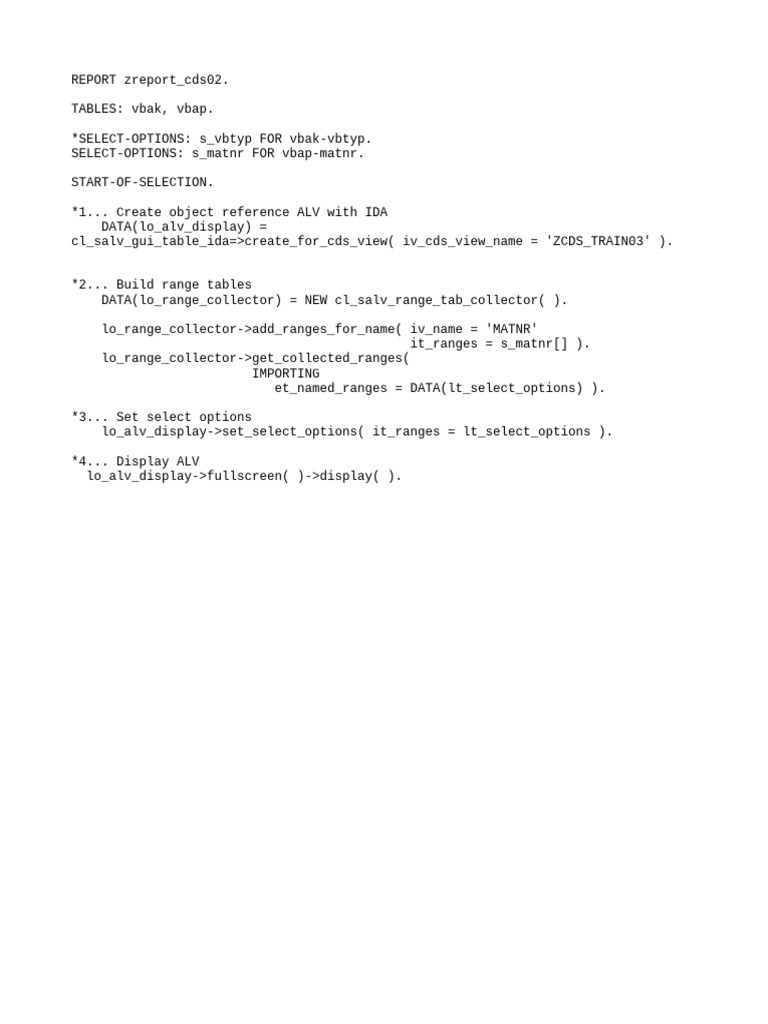 CDS View With Select Options in ALV | PDF