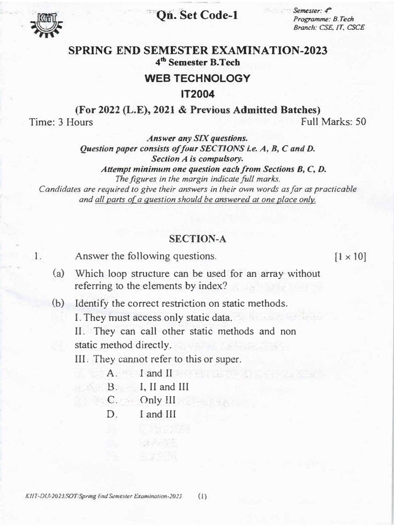 4th Semester B.Tech, CSE, IT, CSCE, Web Technology, IT-2004, For 2022 ...
