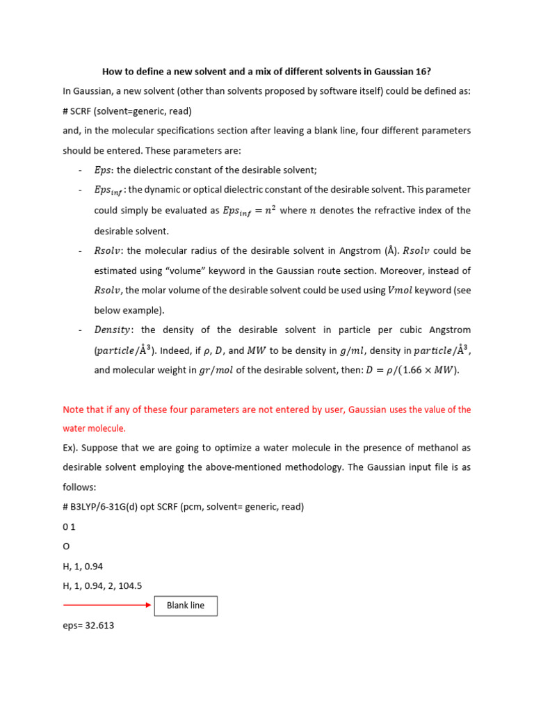How To Define A New Solvent and A Mix of Different Solvents in Gaussian ...