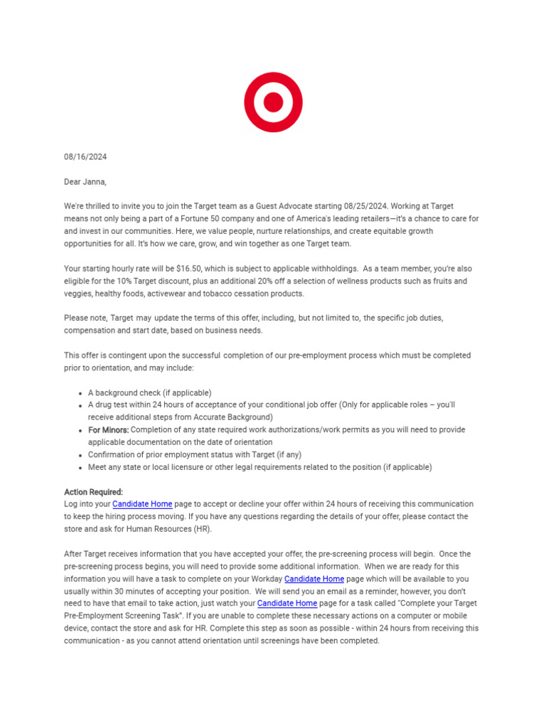 Target Job Offer for Guest Advocate | PDF | Background Check