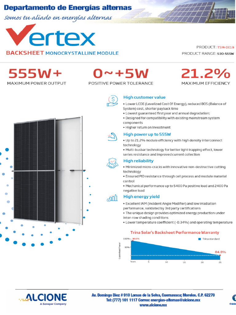 Ficha Técnica Panel Solar Trina 545W | PDF