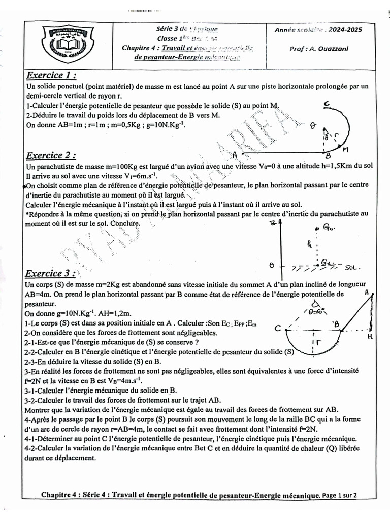 PC Devoir | PDF | Masse | Friction