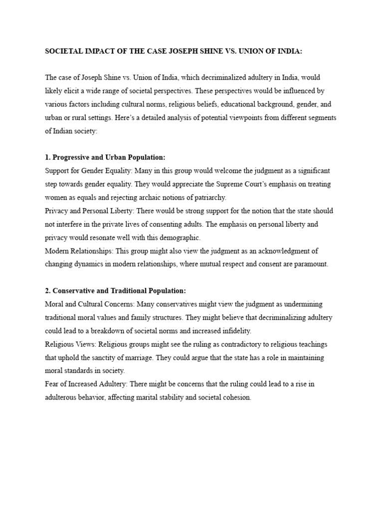Societal Impact of The Joseph Shine vs. Union of India. | PDF ...