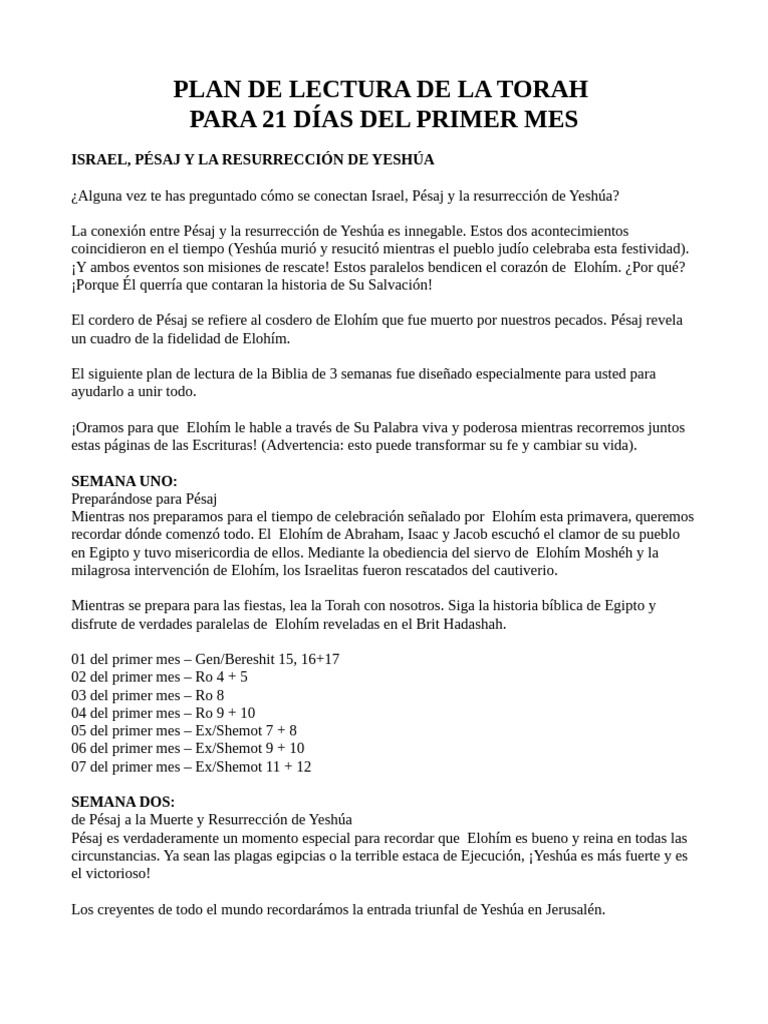 Plan de Lectura de La Torah | PDF | Pascua | Jesús