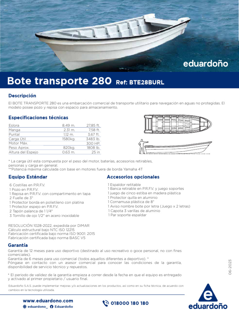 Ficha_Bote_transporte_280_51d2acdc-a480-488c-ab59-608c4a3b801e (1) | PDF