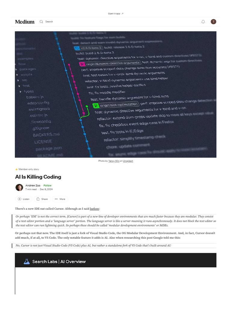 AI Is Killing Coding. There's A New IDE Out Called Cursor - by Andrew Zuo - Dec, 2024 - Medium ...