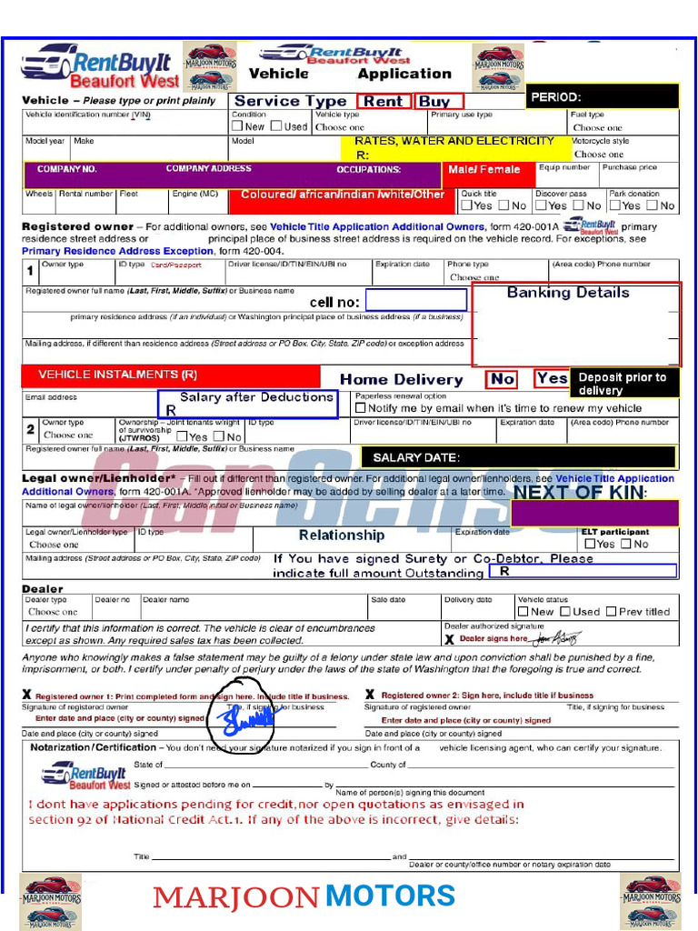 Marjoon Motors Vehicle Purchase Agreement | PDF | Transport ...