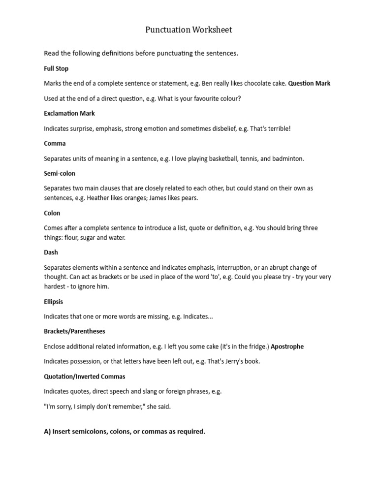 Punctuation Worksheet | PDF | Punctuation | Language Mechanics