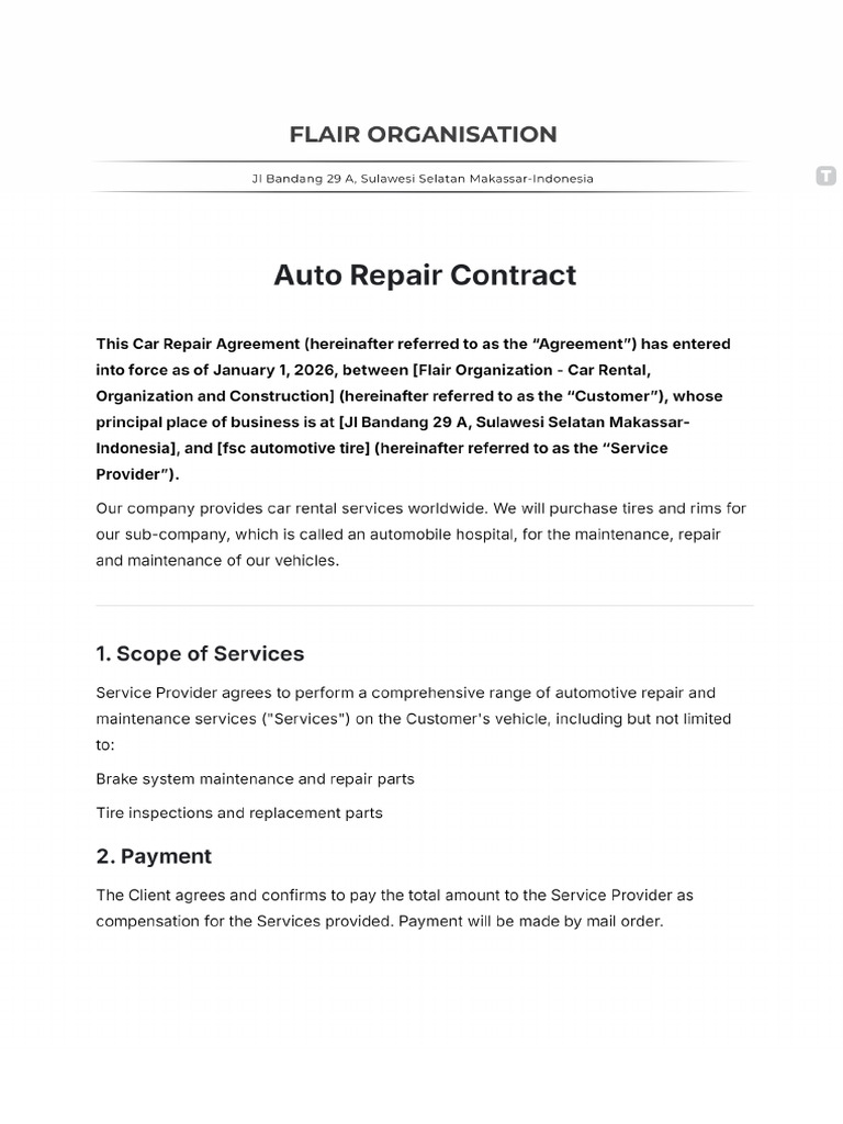 Free Auto Repair Contract - Removed | PDF