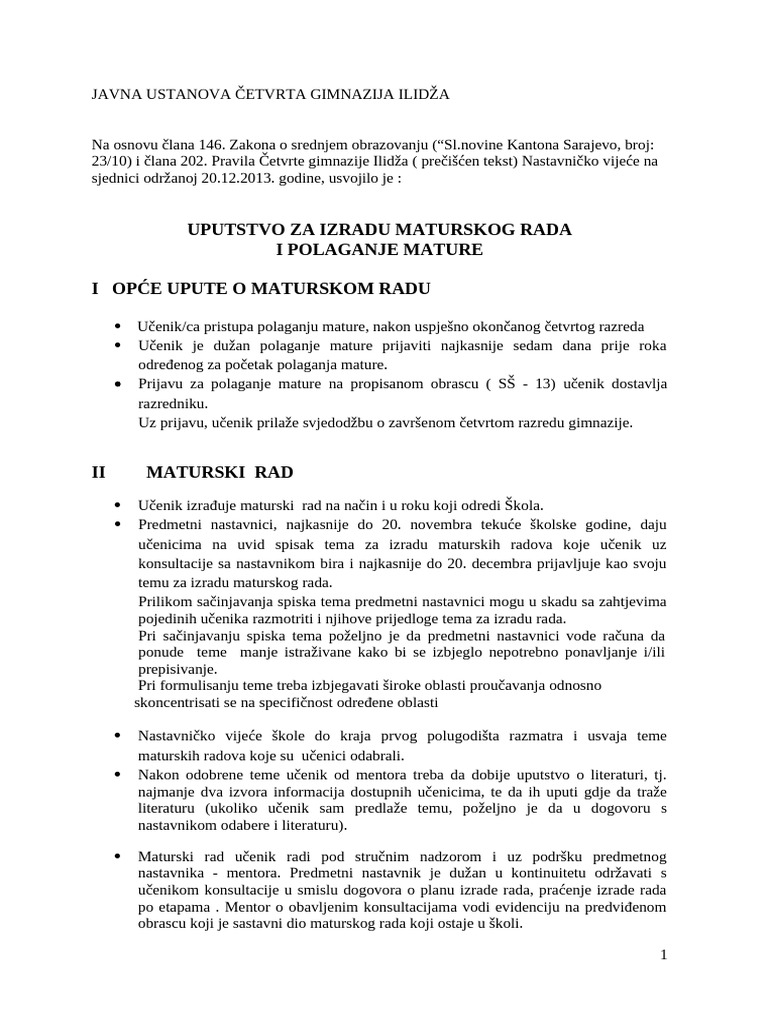 Upustvo Za Izradu Maturskog Rada | PDF