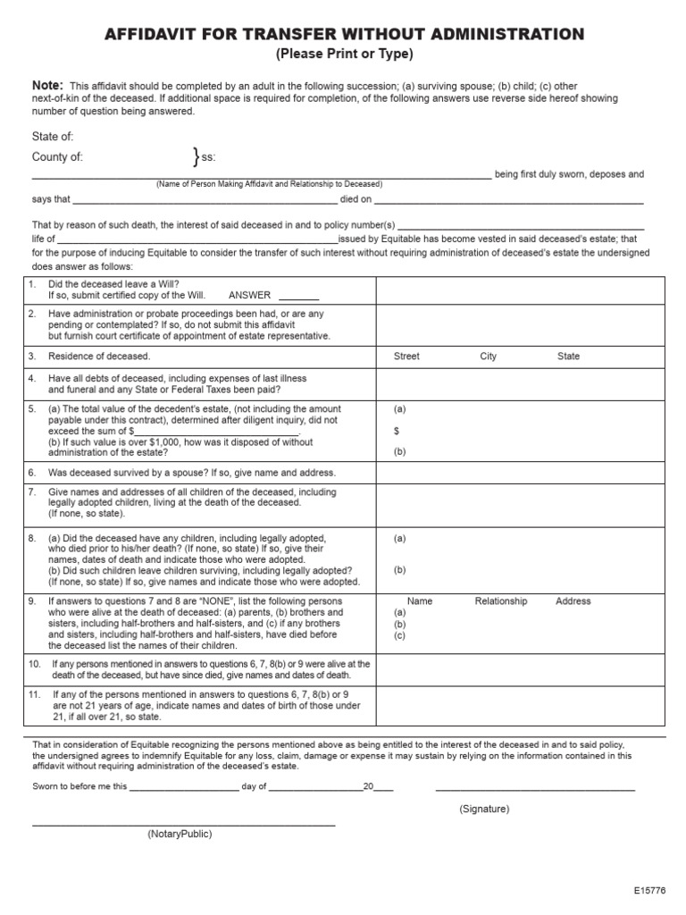 Affidavit For Transfer Without Administration | PDF | Will And ...
