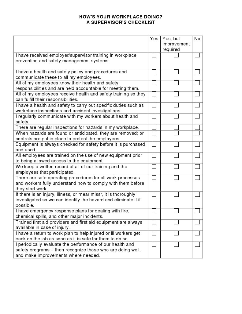 Supervisor Checklist | PDF | Occupational Safety And Health | Safety