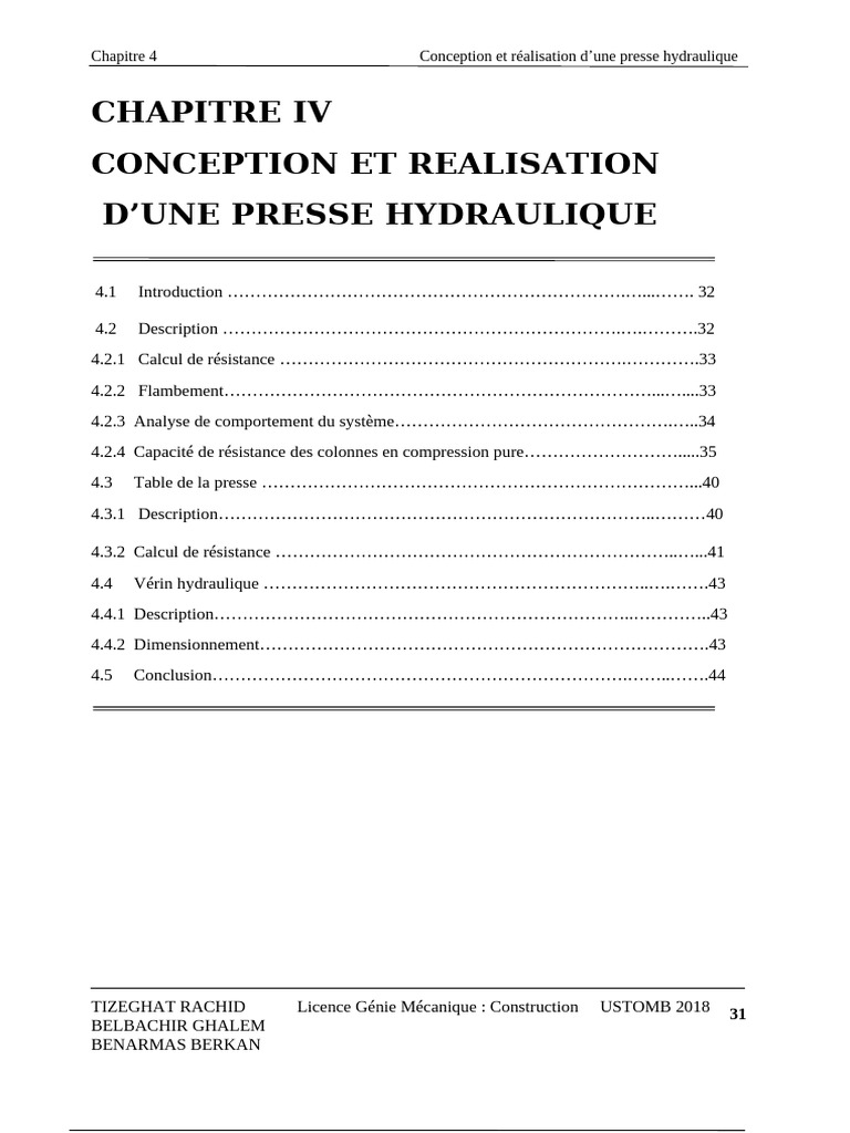 Conception d'une presse hydraulique | PDF | Résistance des matériaux ...