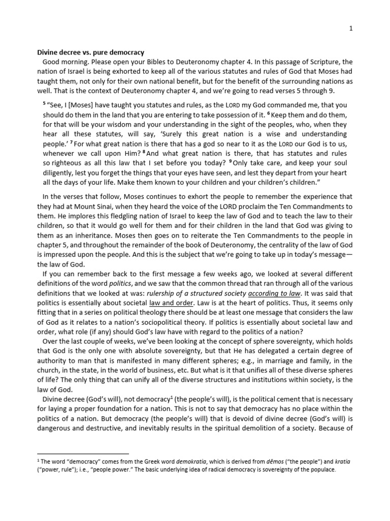 Divine Decree vs. Democracy in Politics | PDF | Ten Commandments | Jesus