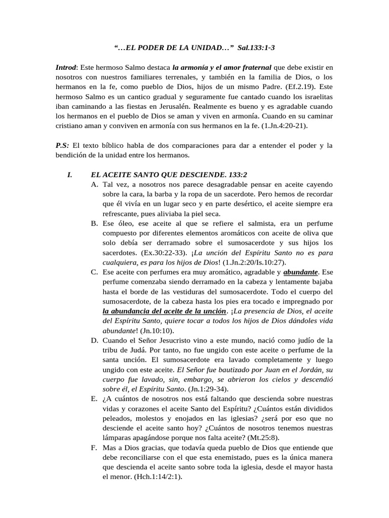 EL PODER DE LA UNIDAD | PDF | La unción | Salmos