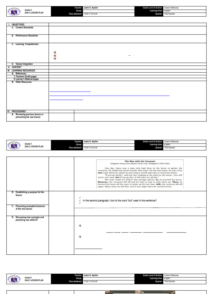 Cohesive Devices Lesson Plan for Grade 8 | PDF | Learning | Butterfly