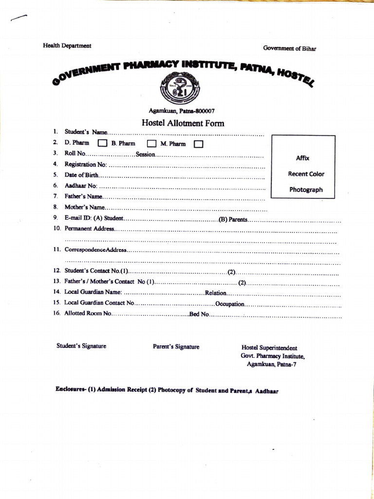 Hostel Form | PDF