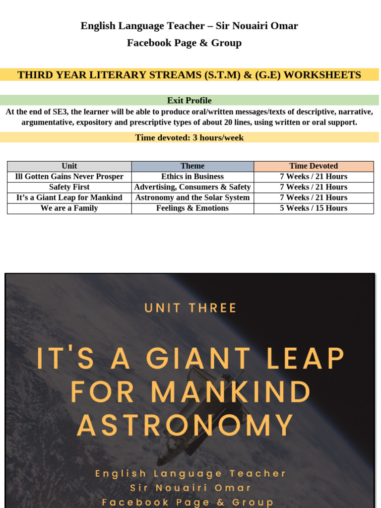 Astronomy & The Solar System - Third Year Scientific Streams S.T.M G.E ...