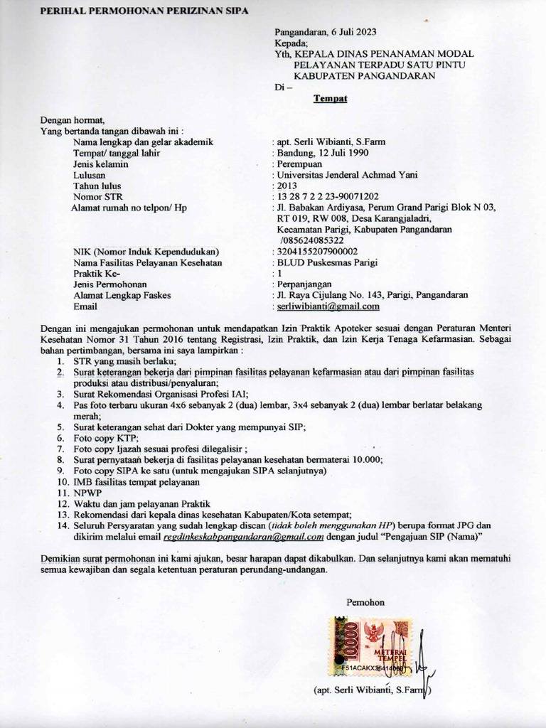 Permohonan Ijin Sipa | PDF