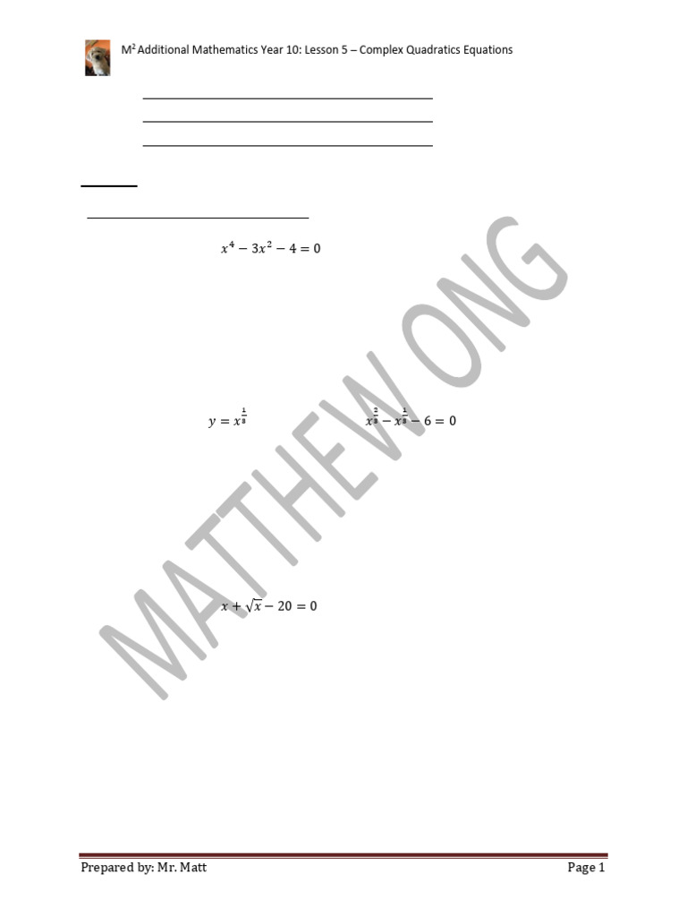 Lesson 5 - Complex Quadratics Equations | PDF | Equations | Quadratic ...