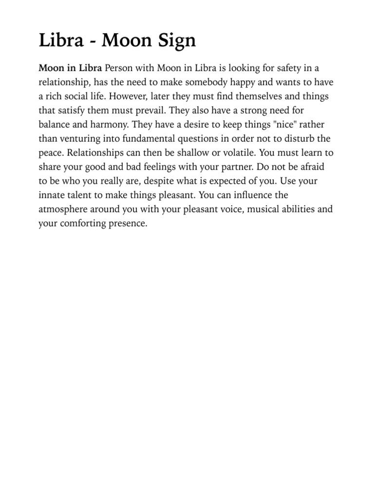 Libra Moon Sign, Moon Lunar Sign Libra Characteristics, Personality | PDF
