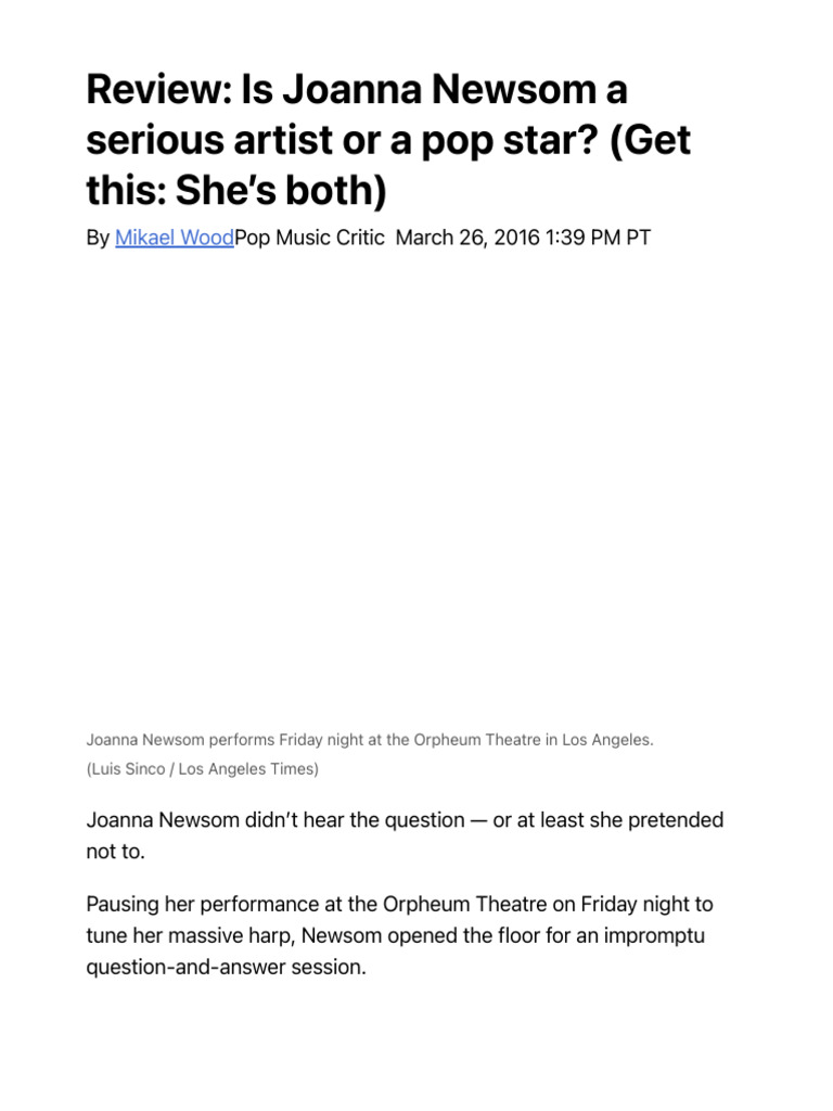 Is Joanna Newsom An Artist or A Pop Star? (Get This - She's Both) - Los ...