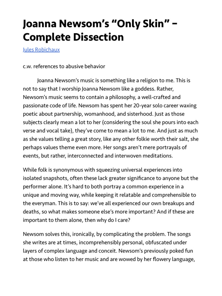 Joanna Newsom’s “Only Skin” – Complete Dissection | PDF | Pregnancy