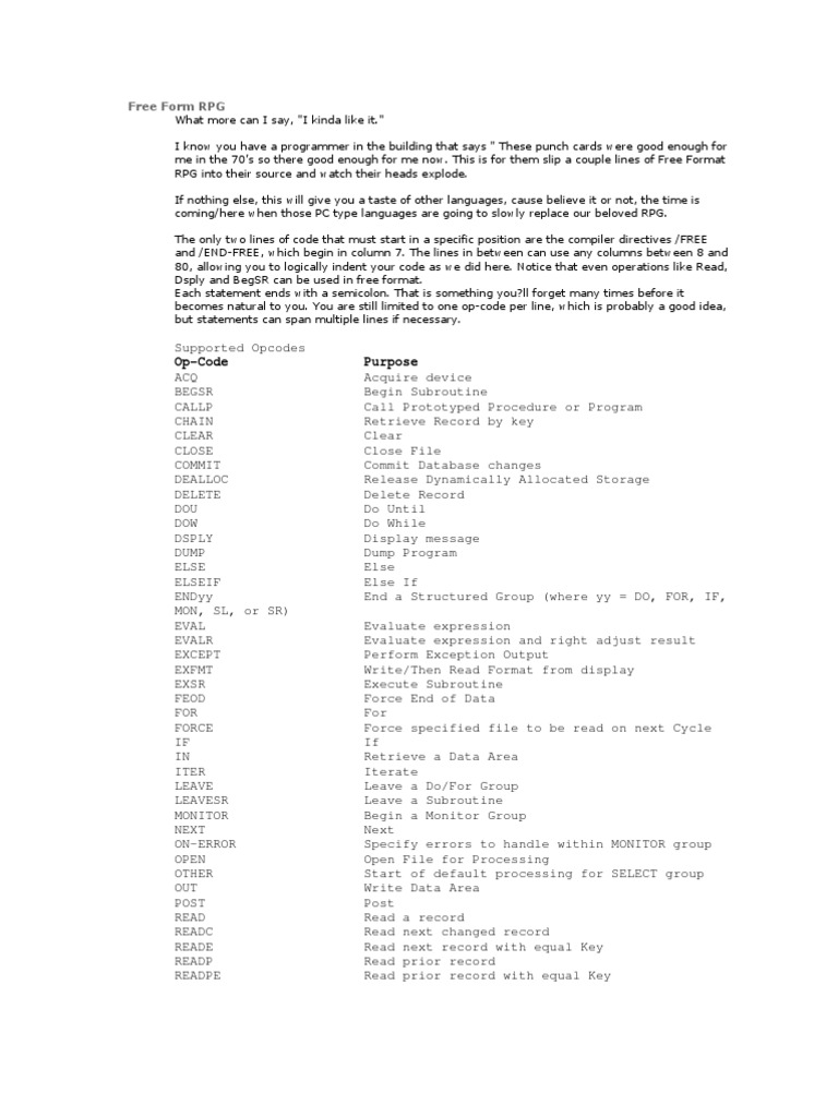 Free Form Rpg Pdf Ibm Rpg Subroutine