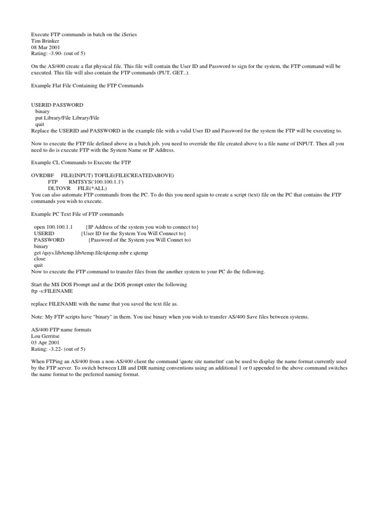 IFS FTP Tutorial For AS400 Iseries | PDF | File Transfer Protocol | Comma Separated Values