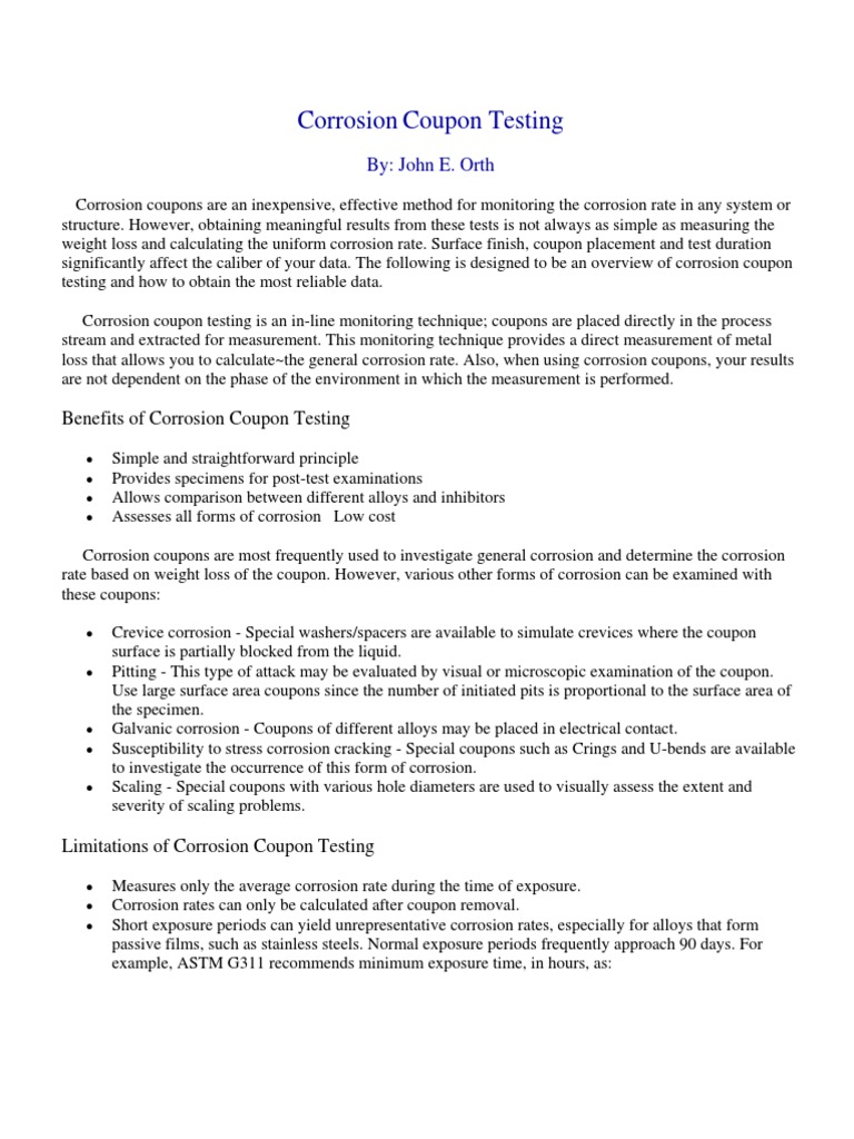 Corrosion Coupon Testing | PDF | Corrosion | Materials
