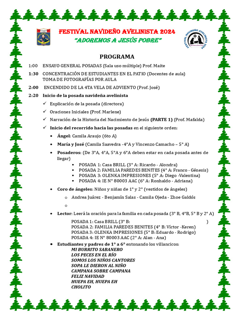 Programa Festival Navideño Avelinista 2024-1 | PDF | Navidad | Villancicos
