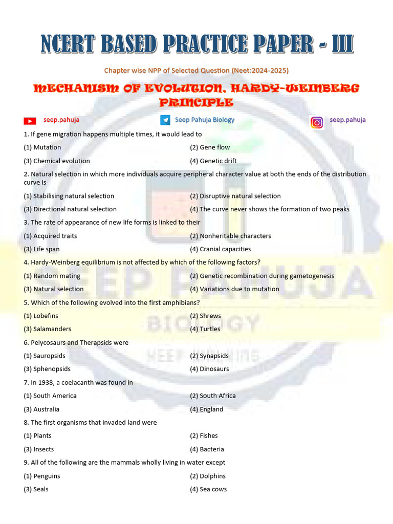 NEET 2024-2025 Biology Question Guide | PDF | Homo | Natural Selection