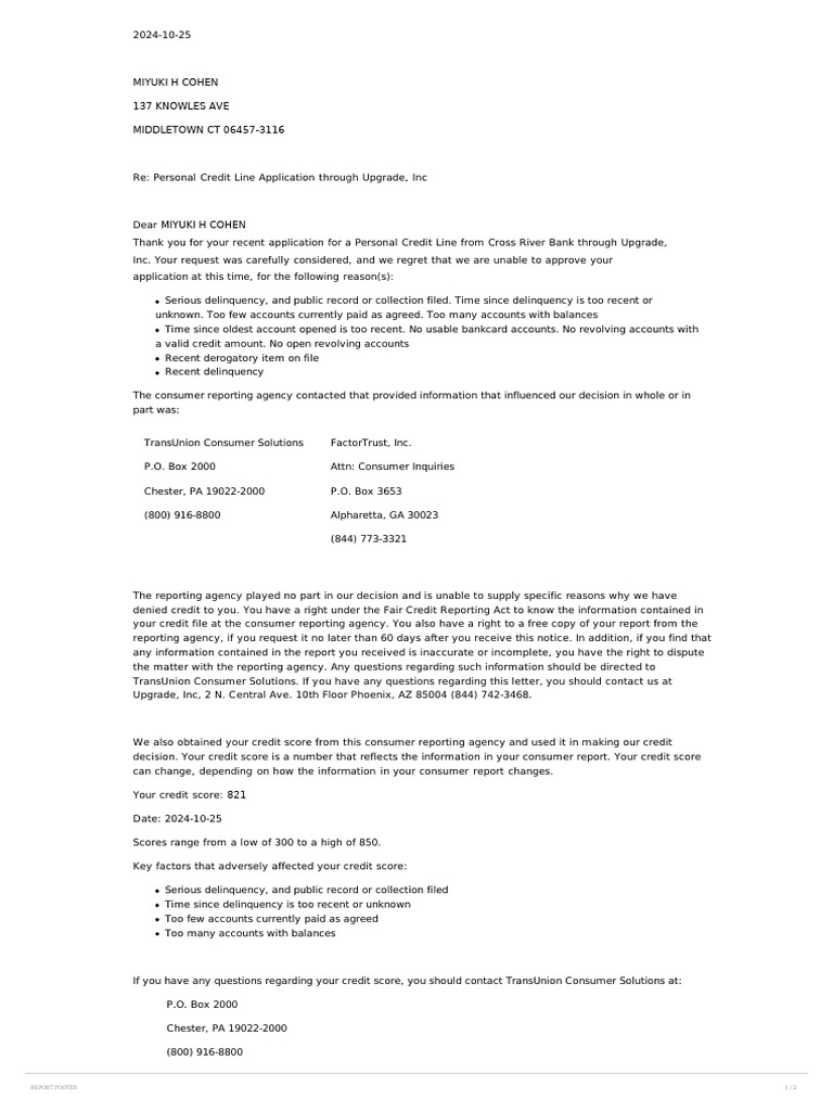 Adverse Action Notice | PDF | Credit | Finance & Money Management
