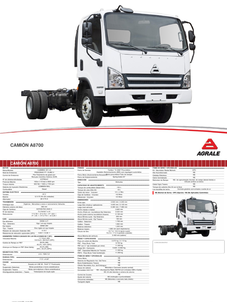 Agrale Camion A8700 - 1 Ficha Tecnica | PDF | Camión | Tecnología de ...