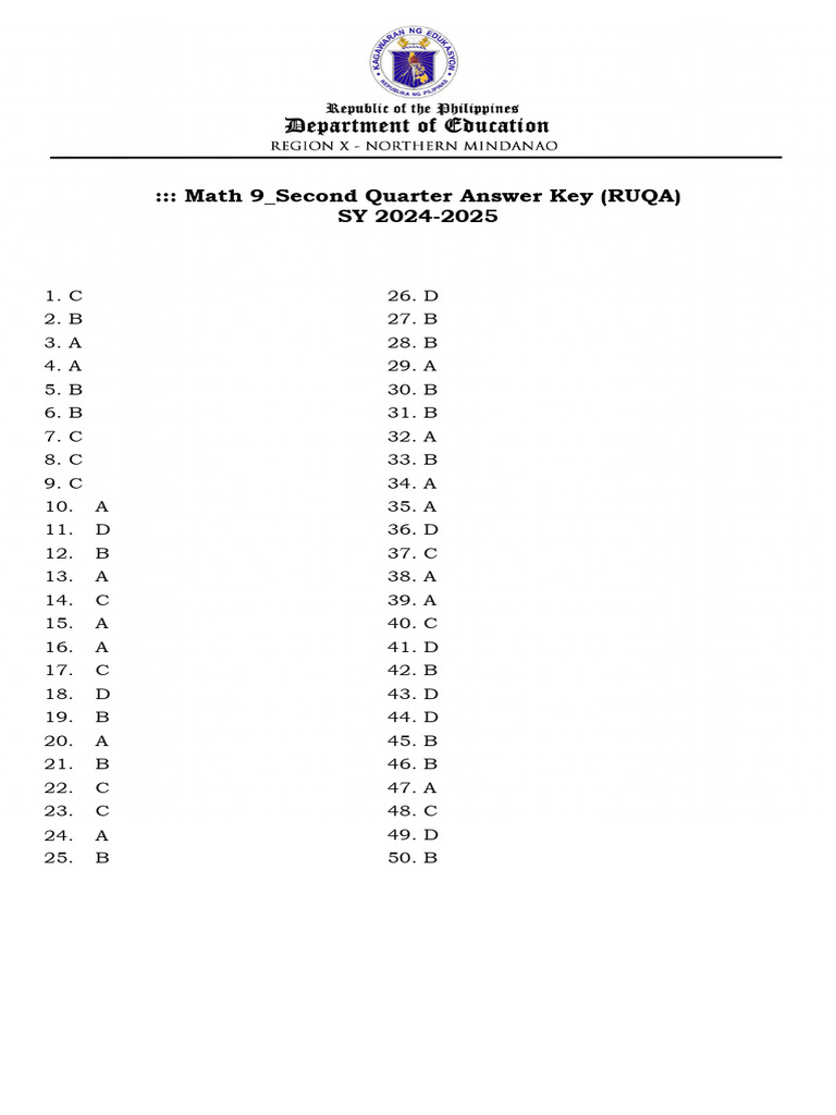 MATH 9 Q2 ANSWER KEY | PDF