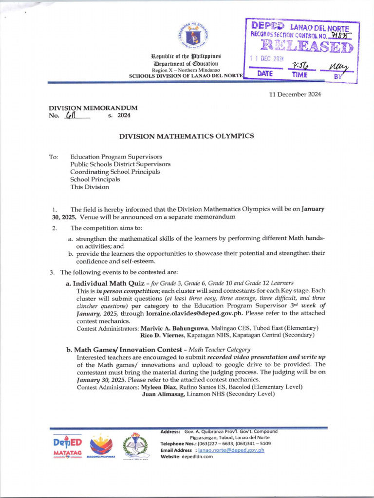 Division Mathematics Olympic | PDF