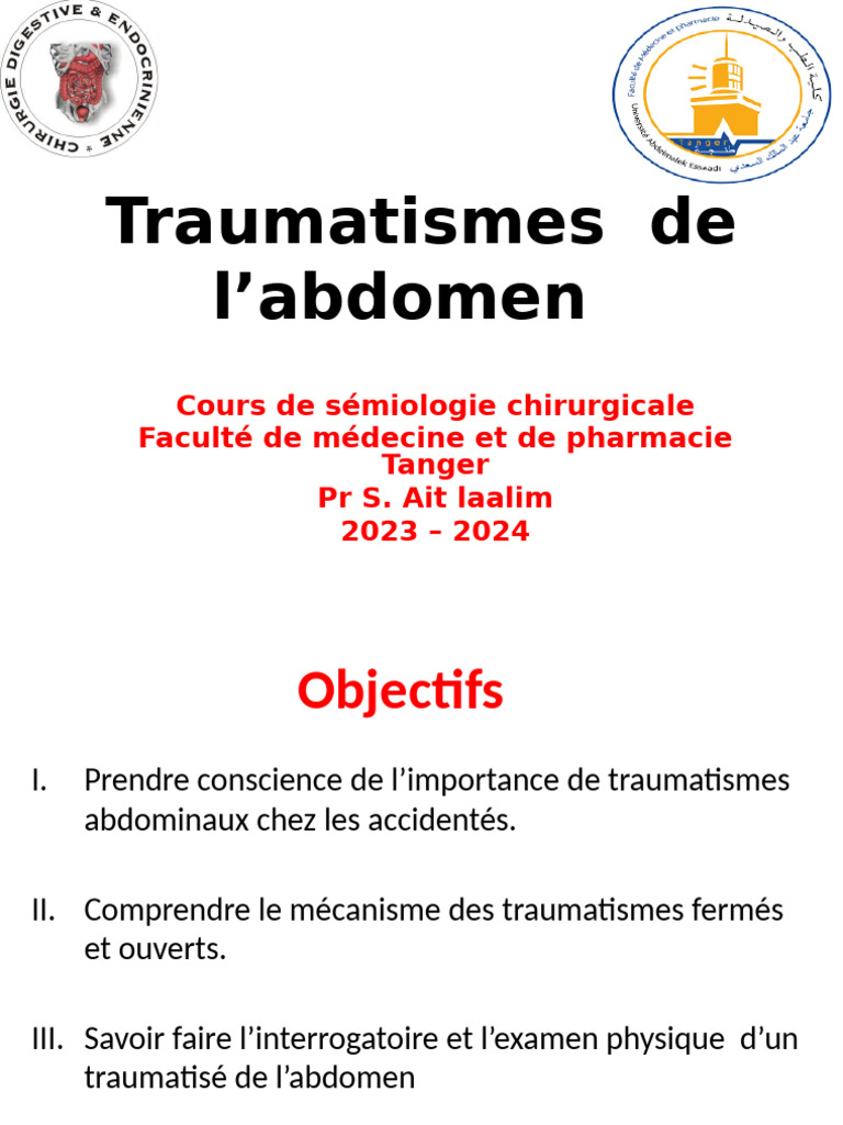 Traumatismes abdominaux : sémiologie et prise en charge | PDF | Abdomen ...