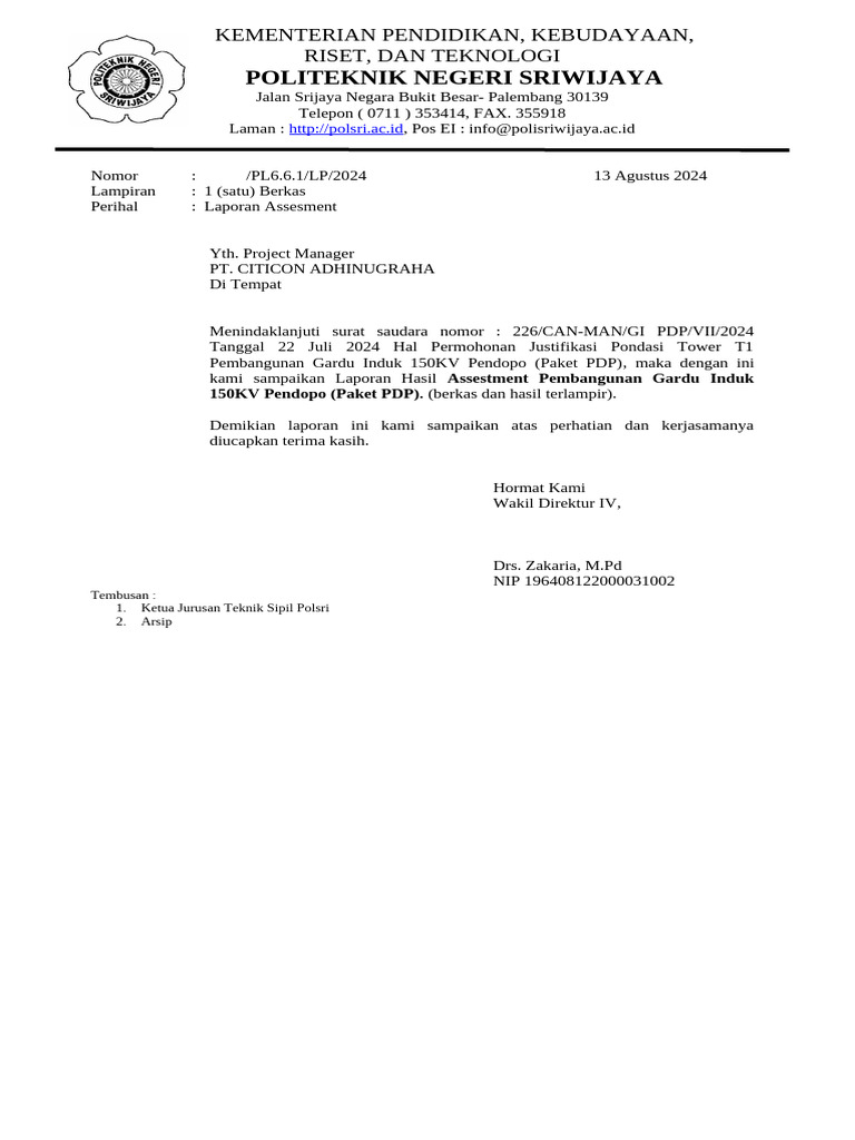 Surat Pengantar laporan PT CITICON | PDF