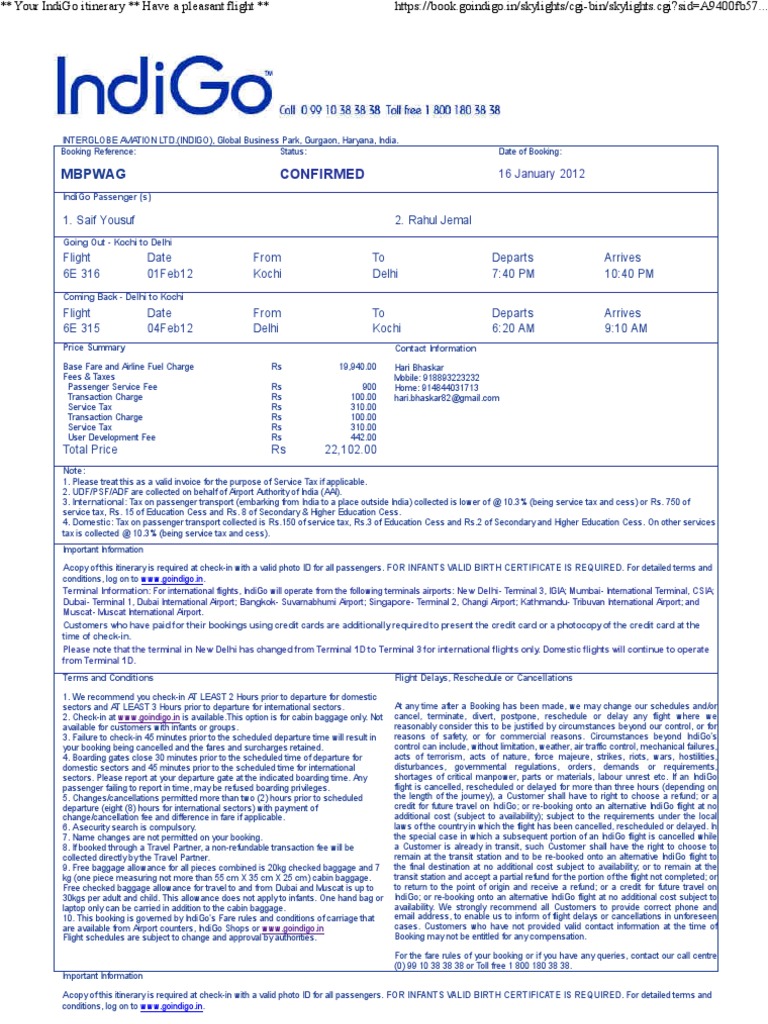 Your IndiGo Itinerary - Have A Pleasant Flight | PDF | Airport | Aviation