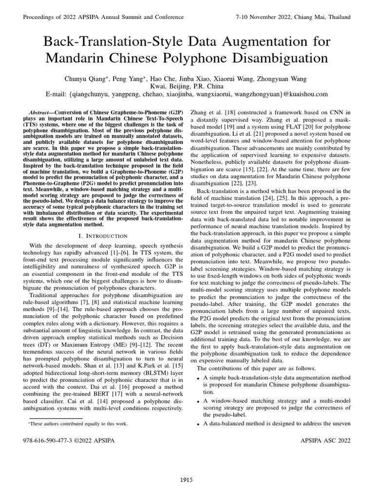 Back-Translation-Style Data Augmentation For Mandarin Chinese Polyphone ...