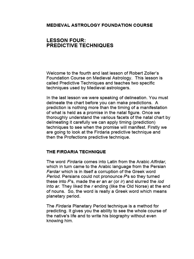 Medieval Astrology Predictive Techniques | PDF | Planets In Astrology ...