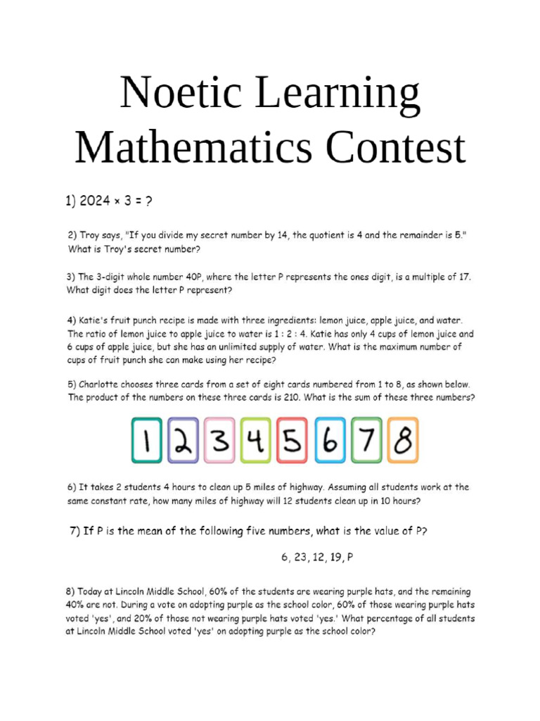 Noetic Math Contest Answer Key | PDF
